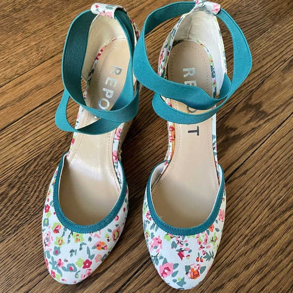 Report | Shoes | Report Antonella White Teal Floral Espadrille Wedges ...